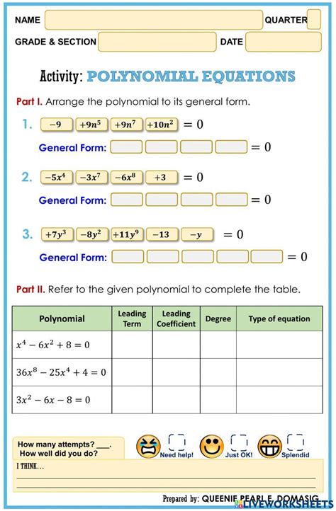 Solving Polynomial Equations Worksheets With Answer Key Worksheets