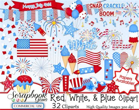 Red White And Blue Clipart 32 Png Clipart Files Instant Etsy