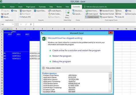 IBM Cognos Controller Has Fired An Exception When Updating Layout Caused By Microsoft Excel