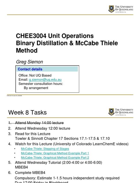 Uq 2012 Week 8 Lecture 2 Binary Distillation And Mccabe Thiele Method