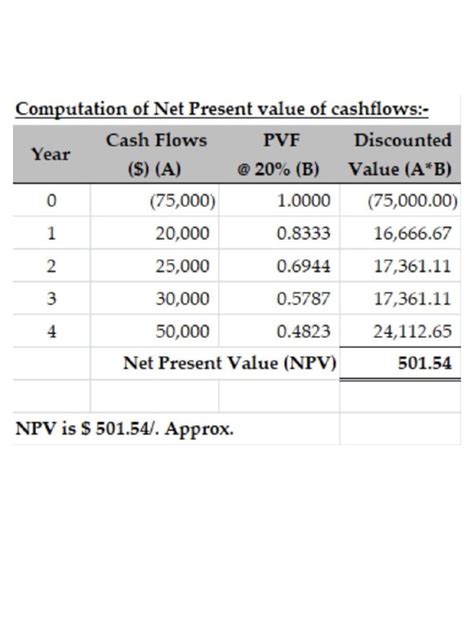 Discounted Cash Flow Calculation To Determine The Npv Pdf