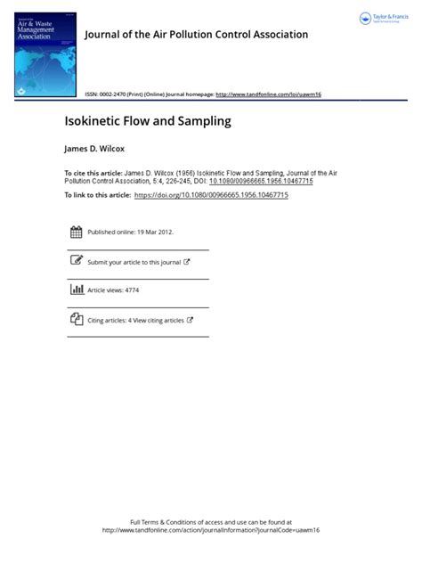 Isokinetic Flow And Sampling Pdf Particulates Smoke
