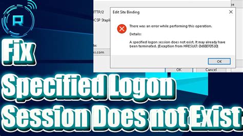 How To Fix A Specified Logon Session Does Not Exist Youtube