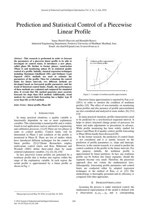 Pdf Prediction And Statistical Control Of A Piecewise Linear Profile