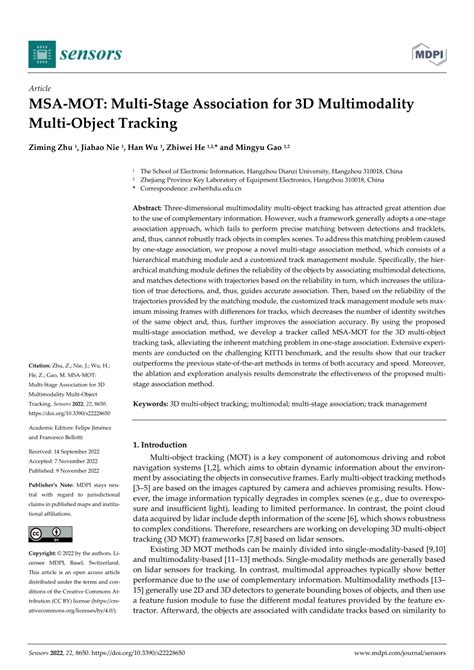 Pdf Msa Mot Multi Stage Association For 3d Multimodality Multi Object Tracking