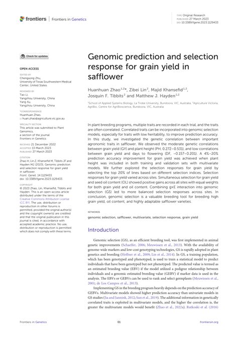 Pdf Genomic Prediction And Selection Response For Grain Yield In Safflower