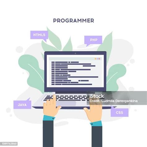 코더 나 프로그래머의 작업 환경입니다 벡터 일러스트 레이 션 컴퓨터 웹 개발 웹사이트 화면을 사용 하 여 새 프로젝트를 코딩