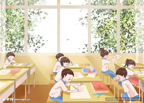 开学季教室里的小学生设计图风景漫画动漫动画设计图库昵图网