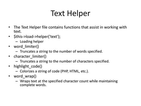 Codeigniter Helper Functions Pptx