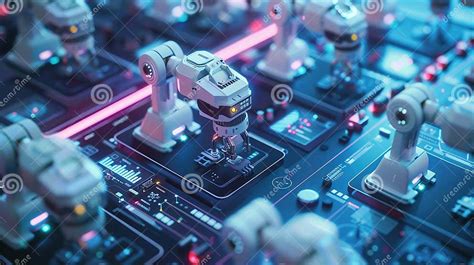 3d Render Icon Factory Scene With Robots Working Alongside Humans A