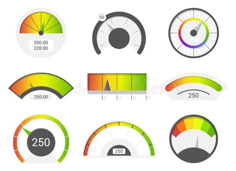 Speedometer Icons Credit Score Indicators Speedometer Goods Gauge Rating Meter Stock Vector