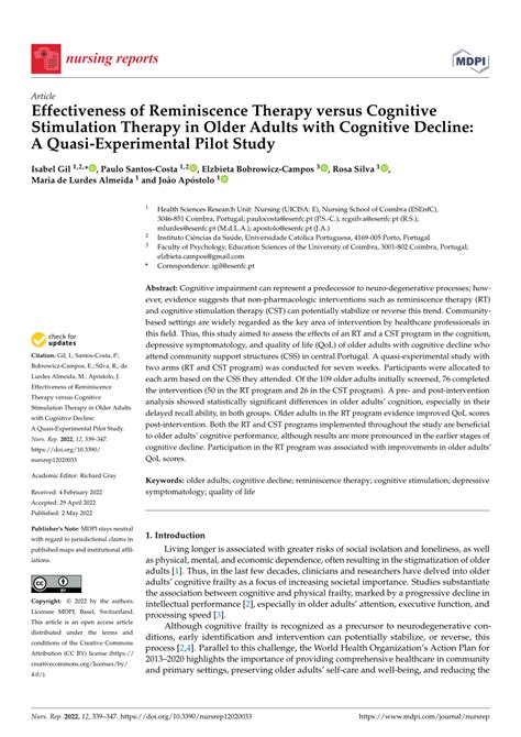 Pdf Effectiveness Of Reminiscence Therapy Versus Cognitive