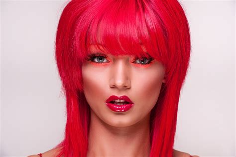 Face Women Redhead Portrait Dyed Hair Long Hair Red Black Hair Hair Mouth Jack Russell