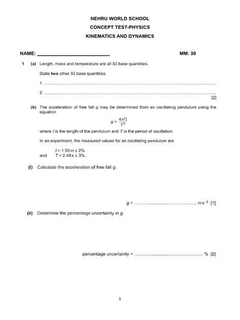 As Level Kinematics Concept Test 1 Pdf
