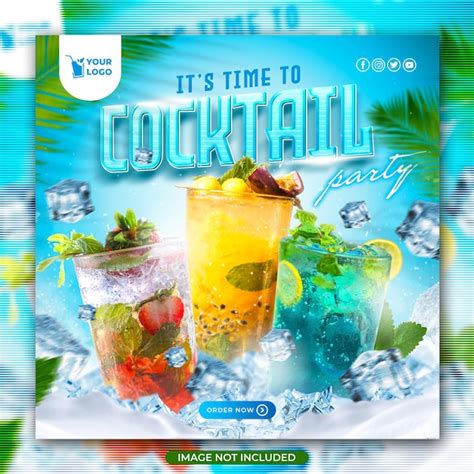 칵테일 음료 파티 소셜 미디어 게시물 또는 전단지 템플릿 프리미엄 Psd 파일