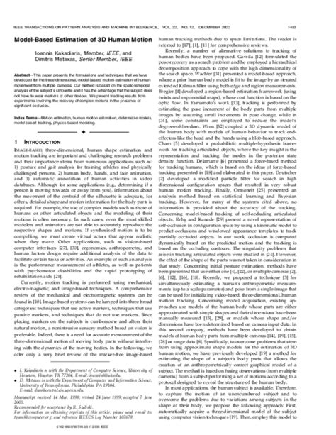 Pdf Model Based Estimation Of 3d Human Motion