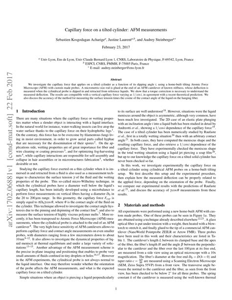 Pdf Capillary Force On A Tilted Cylinder Afm Measurements