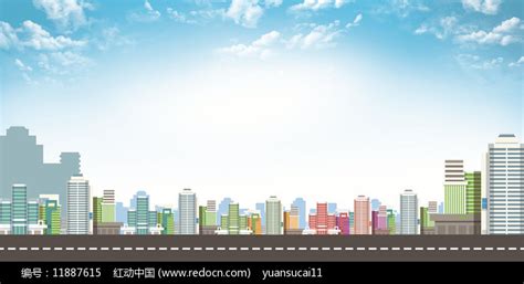 卡通晴朗天空下的繁华城市图片下载 红动中国