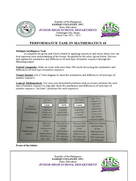 Q1 Math 10 Performance Task Pdf