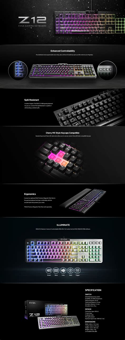 Evga Products Evga Z12 Rgb Gaming Keyboard Rgb Backlit Led 5