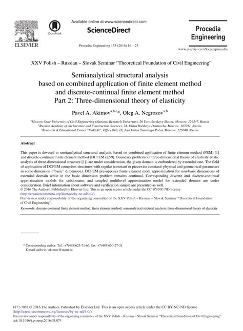 Pdf Semianalytical Structural Analysis Based On Combined Application
