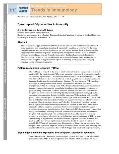 Pdf Syk Coupled C Type Lectins In Immunity