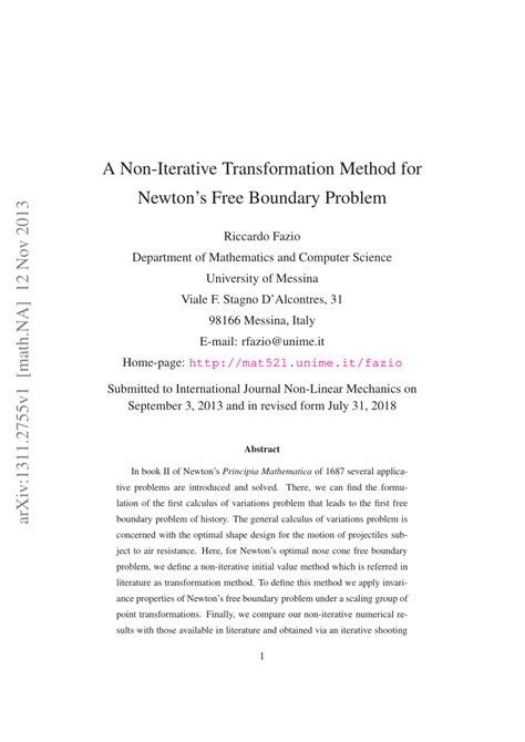 Pdf A Non Iterative Transformation Method For Newtons Free Boundary Problem