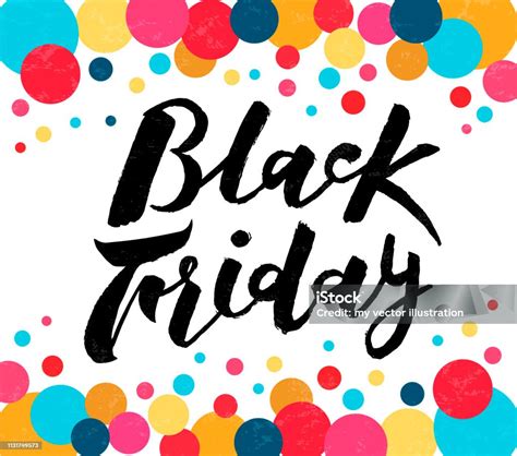 손으로 그린 블랙 프라이데이 여러 가지 빛깔의 동그라미와 흰색 바탕에 텍스트 레터링 벡터 일러스트 레이 션 블랙 프라이데이 로고