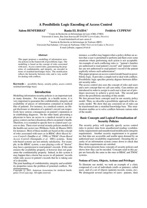 Pdf A Possibilistic Logic Encoding Of Access Control