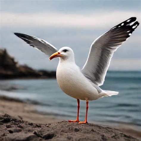 A Seagull Is Standing On The Sand By The Water Premium Ai Generated Image