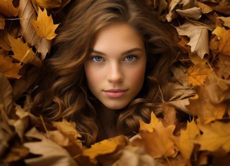 Premium Ai Image Woman Portrait In Autumn Leaves