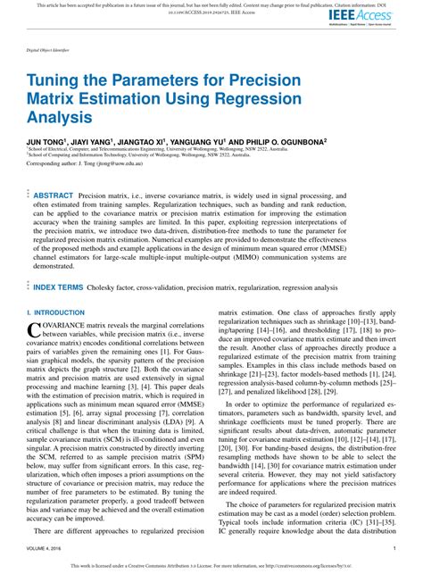 Pdf Tuning The Parameters For Precision Matrix Estimation Using