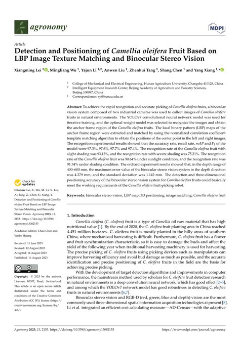 Pdf Detection And Positioning Of Camellia Oleifera Fruit Based On Lbp Image Texture Matching