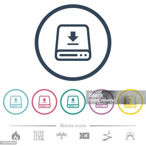 둥근 윤곽선의 하드 드라이브 플랫 색상 아이콘 다운로드 개발에 대한 스톡 벡터 아트 및 기타 이미지 개발 교환 기