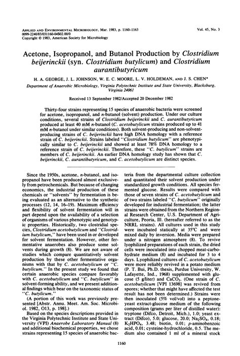 Acetone Isopropanol And Butanol Production By Clostridium Beijerinckii Syn Clostridium