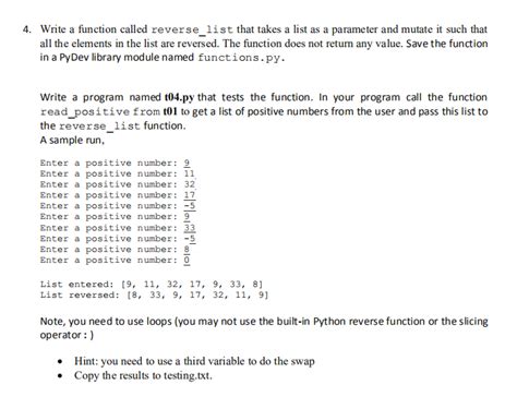 solved 4 write a function called reverse list that takes a
