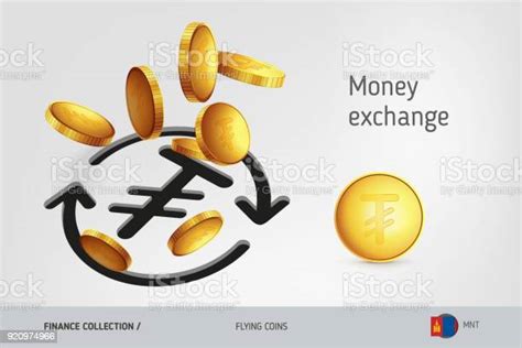 몽골어 Tughrik 동전 금융 개념 비행 돈 교환 아이콘 인쇄 웹 사이트 웹 디자인 모바일 애플 리 케이 션 인포 그래픽에 대 한 벡터 일러스트 0명에 대한 스톡 벡터