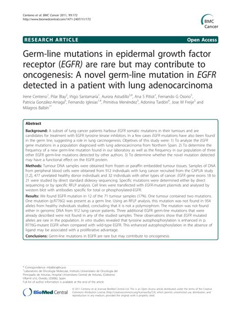 Pdf Germ Line Mutations In Epidermal Growth Factor Receptor Egfr