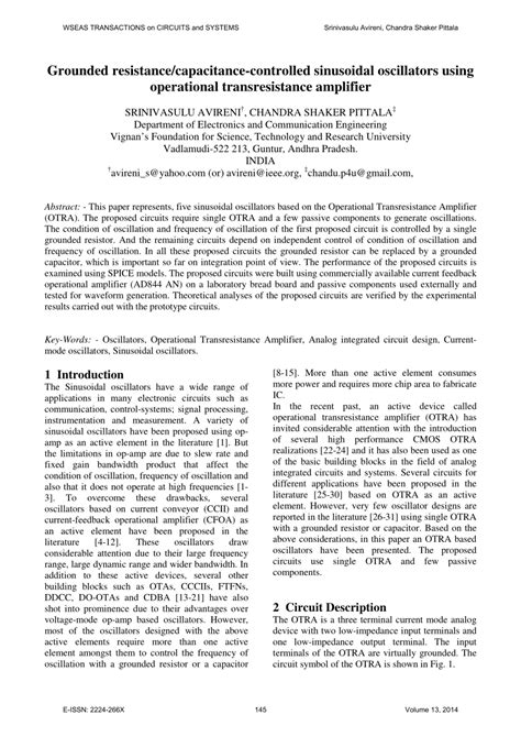 Pdf Grounded Resistance Capacitance Controlled Sinusoidal Oscillators Using Operational