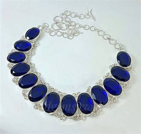 Blue Sapphire Silver Necklace 925 Sterling Silver Blue Sapphire