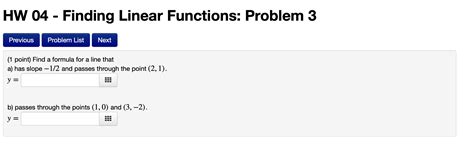 Solved HW 04 Finding Linear Functions Problem 3 Previous Chegg Com
