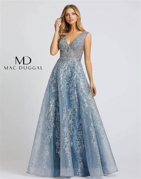 Mac Duggal Evening 20218d Frost Motif Illusion A Line Gown Evening