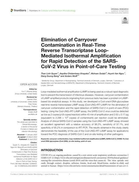 Pdf Elimination Of Carryover Contamination In Real Time Reverse