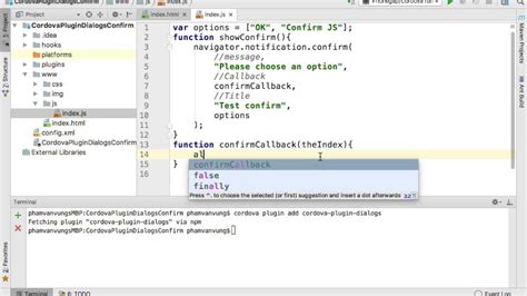 phonegap cordova plugin dialogs confirm youtube