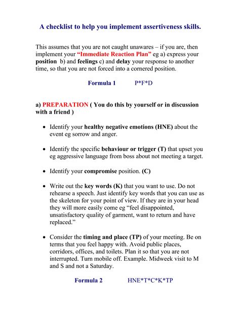 A Checklist To Apply Assertiveness Skills Pdf