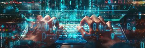 A Hacker Types Rapidly On A Keyboard Surrounded By Glowing Digital Codes And Symbols That