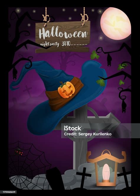 무서운 호박과 장식 마녀 빗자루 일러스트 디자인 옆에 모자 10월에 대한 스톡 벡터 아트 및 기타 이미지 10월 가을 개념 Istock