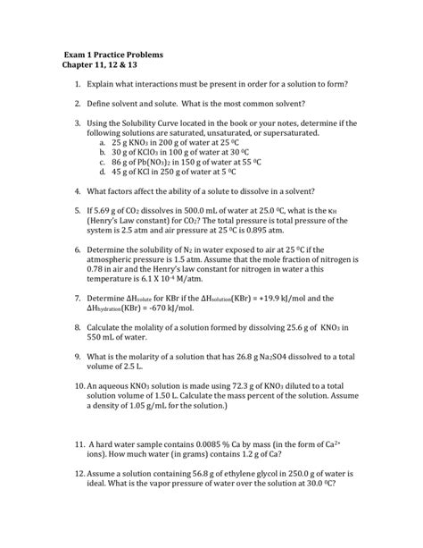 Chemistry Exam Practice Problems Solutions Thermo Equilibrium
