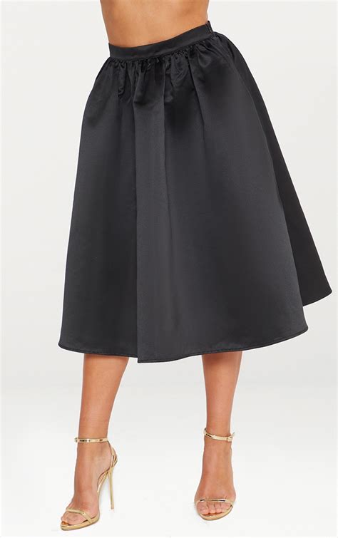 Black Satin Full Midi Skirt Skirts Prettylittlething Ca