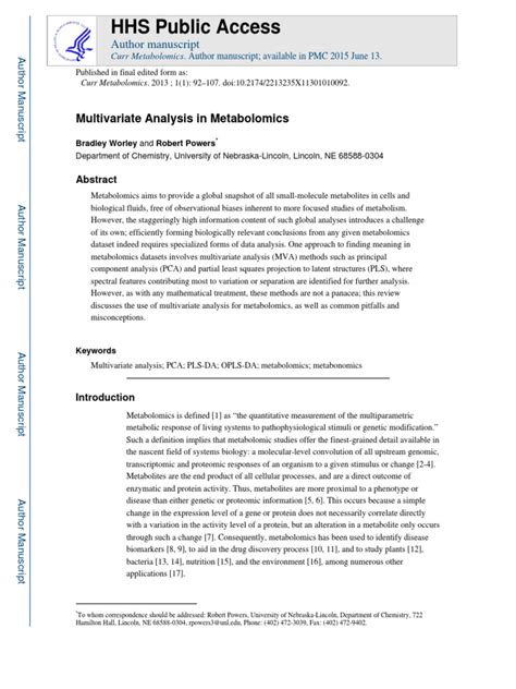 Multivariate Analysis In Metabolomics Pdf Metabolomics Principal